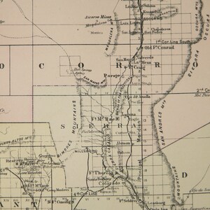 1889 Large Arizona Map, New Mexico Map, Southwest US State Map, Antique ...