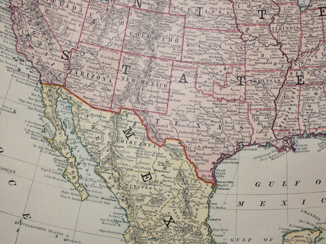 Large 1892 North America Map, United States, Canada, Mexico, Caribbean ...