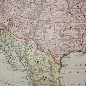 Large 1892 North America Map, United States, Canada, Mexico, Caribbean ...
