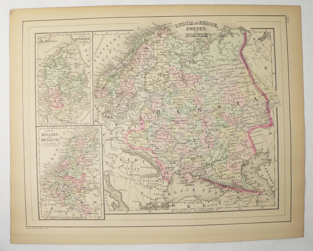 Antique Russia Map With Poland Ukraine 1886 Bradley Map of Russia ...
