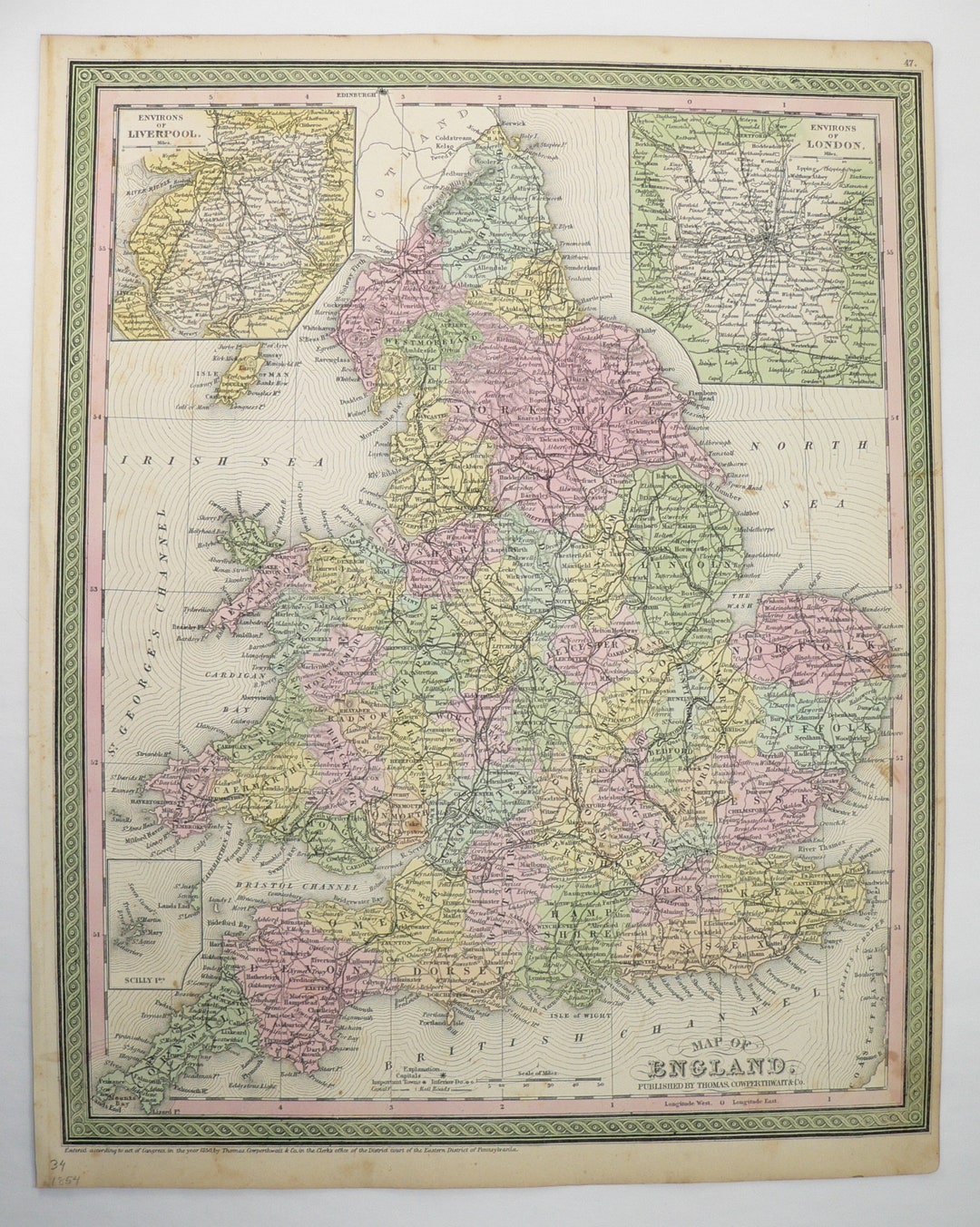 1854 Mitchell Map of England, Original Antique Map, English Decor ...