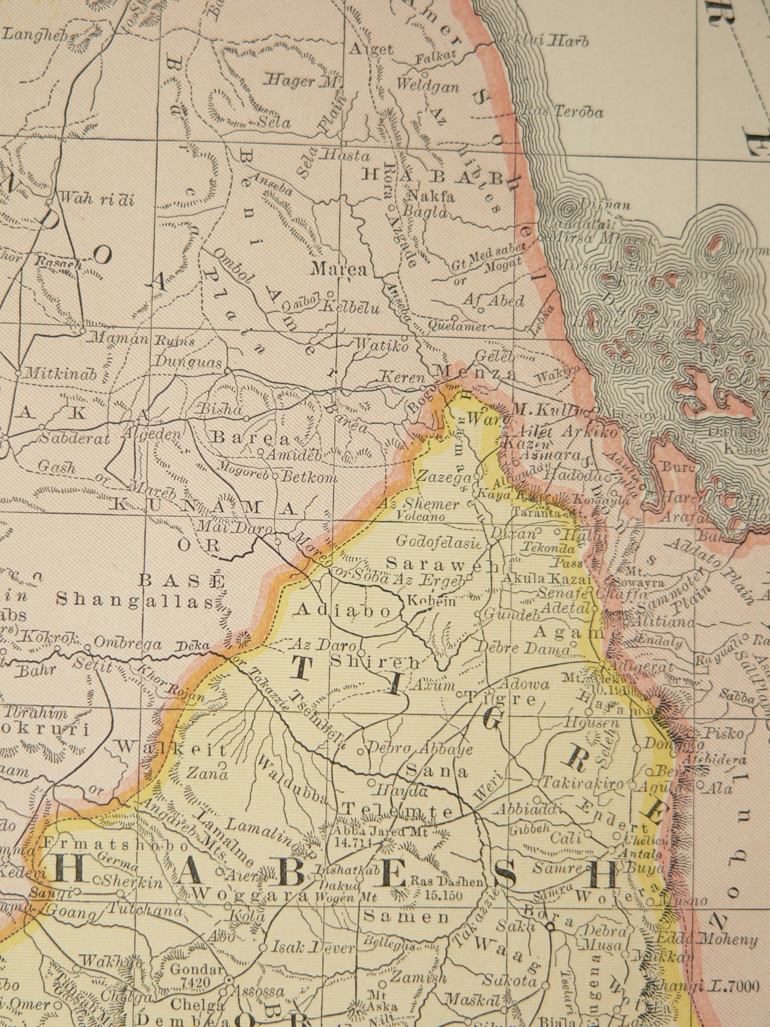 Old Upper Nubia Map, Abyssinia Antique Map 1888 Vintage NE Africa Map ...