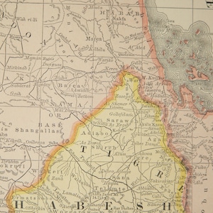 Old Upper Nubia Map, Abyssinia Antique Map 1888 Vintage NE Africa Map ...