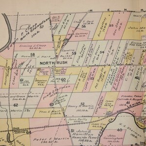 Large Town of Rush NY Antique 1902 Map of Rush New York, Rochester NY ...