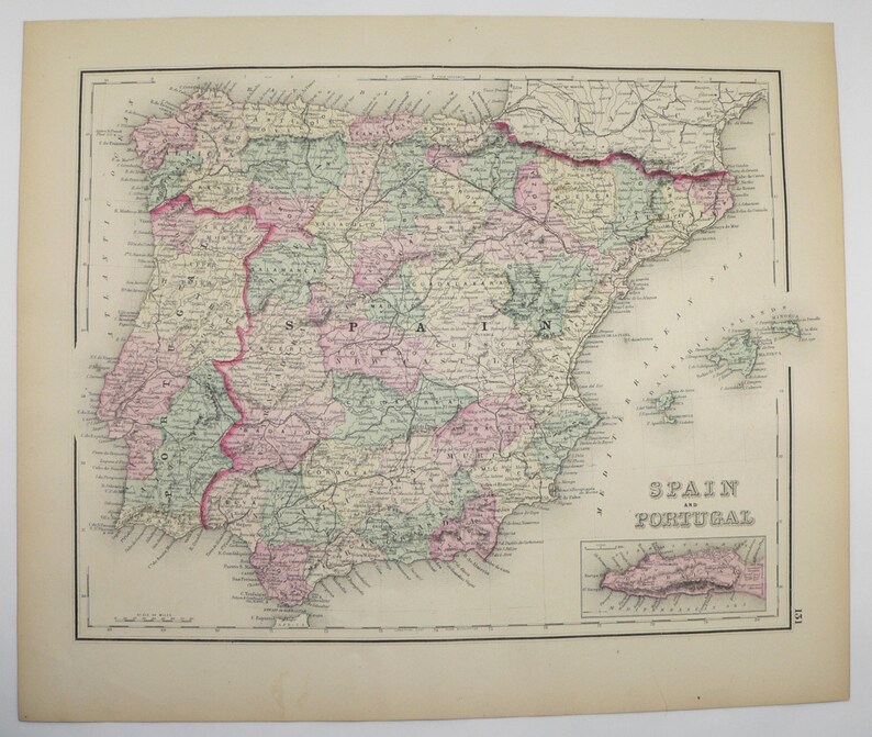 Antique Map Russia Spain Map Portugal 1876 O.W. Gray Map | Etsy