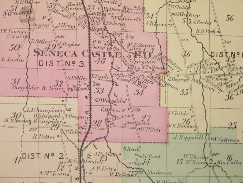 Antique Seneca NY Map 1874 Town Map Seneca New York, Street Map ...