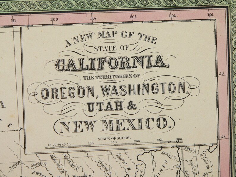1854 Mitchell Map of Western United States California - Etsy