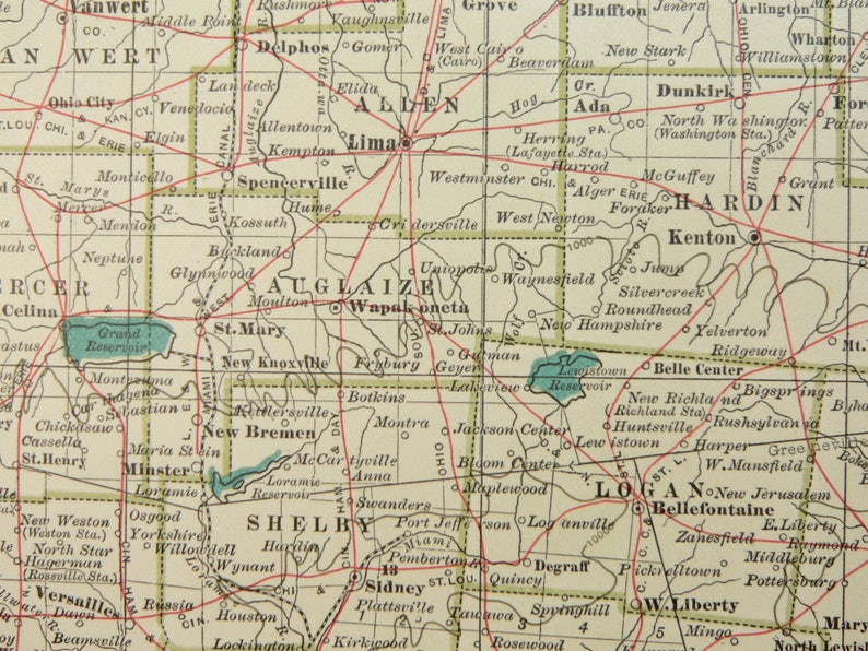1899 Map of Ohio Original Vintage Northern Ohio Map to Frame | Etsy