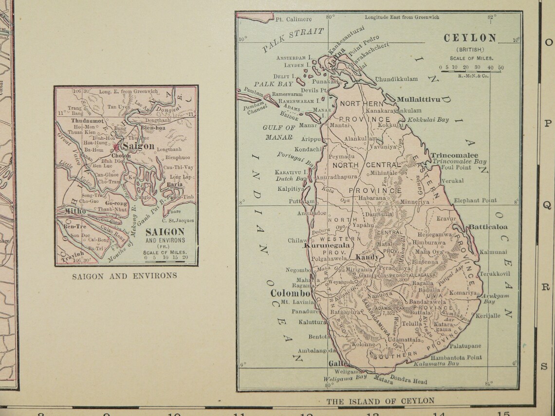 1912 Vintage India Map, Calcutta Bombay, Singapore Peking China ...