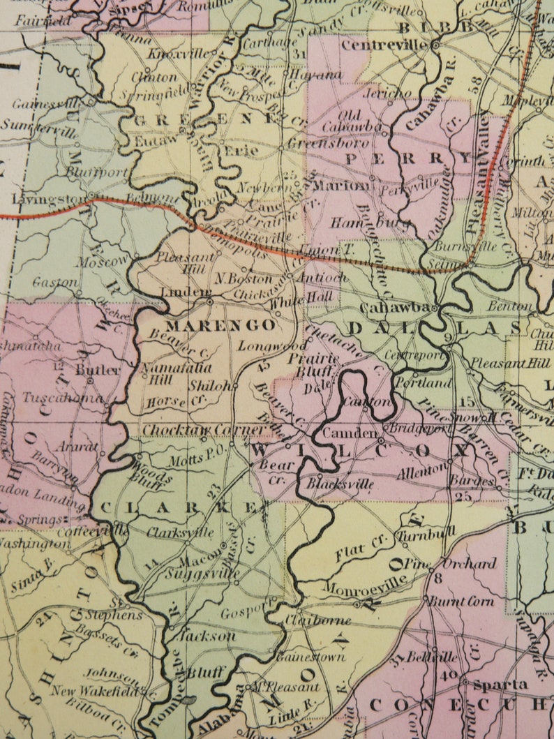 1854 Mitchell Alabama Map, Original Antique Map of Alabama, Vintage ...