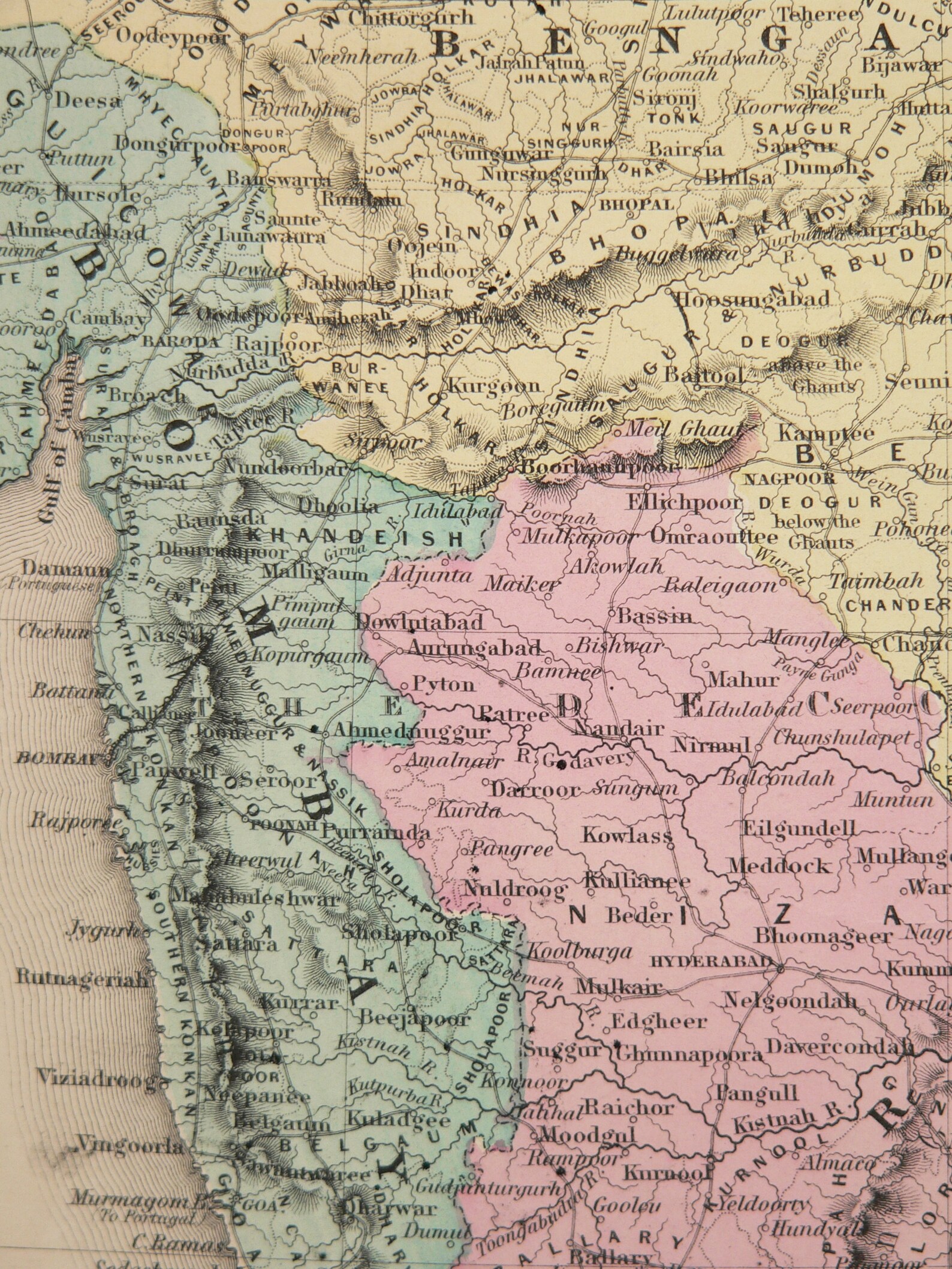1856 Antique Map India, British India Map Nepal 1856 Colton Map ...