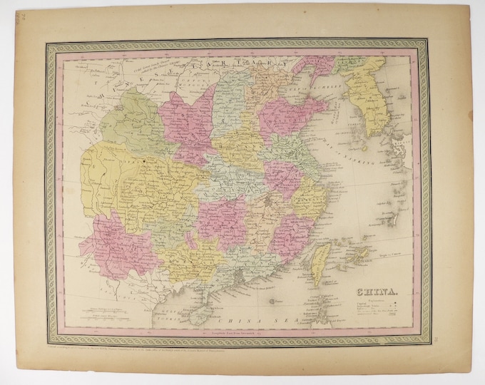 Vintage China Map 1852 Mitchell Map of China, Taiwan Map Formosa, Korea ...