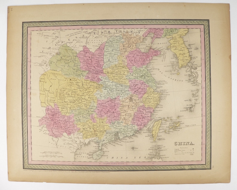 Vintage China Map 1852 Mitchell Map of China, Taiwan Map Formosa, Korea ...