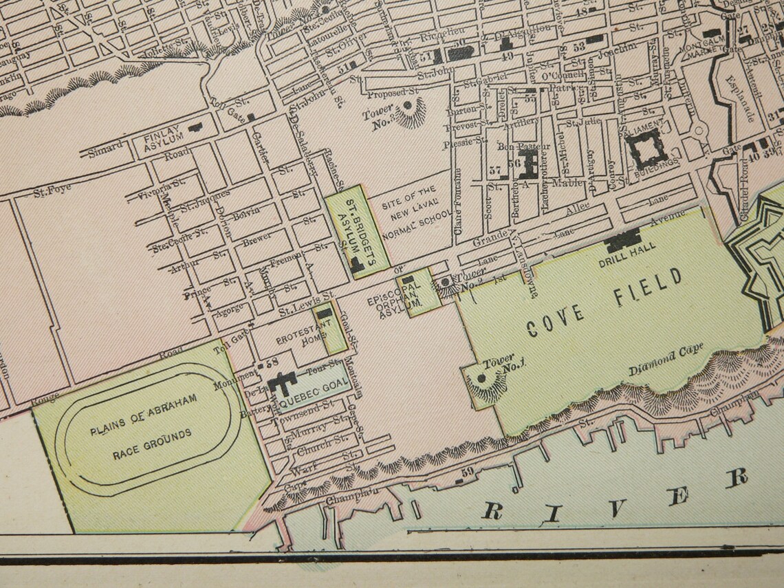 1900 Cram Map of Quebec, Halifax and Dartmouth, Real Antique Map ...