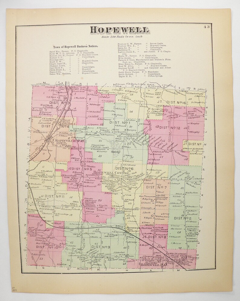 Antique Map Hopewell New York Map 1874 Vintage Hopewell NY | Etsy