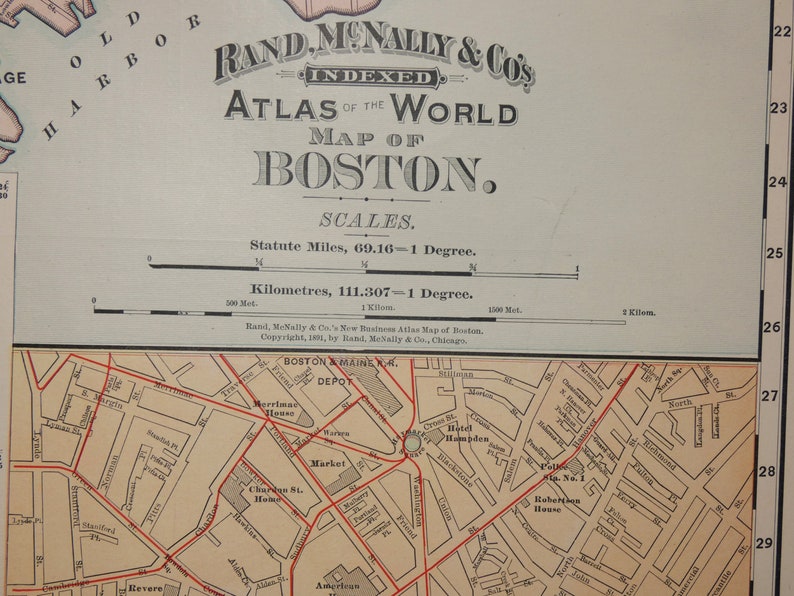 Real 1892 Large Boston Map Original Antique Map of Boston - Etsy