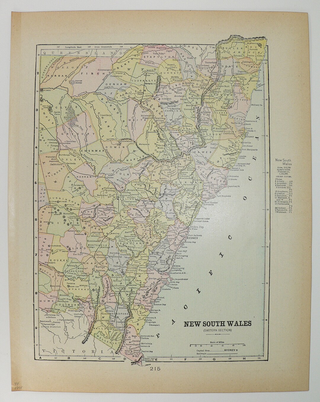 1901 Australia Map, New South Wales, Queensland, Victoria, Genealogy ...