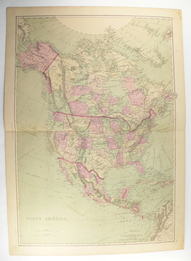 1873 North America Map, United States Mexico Map Canada Central America ...