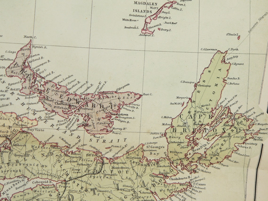 Maritime Canada Map 1873 Large Vintage Map Eastern Canada New | Etsy