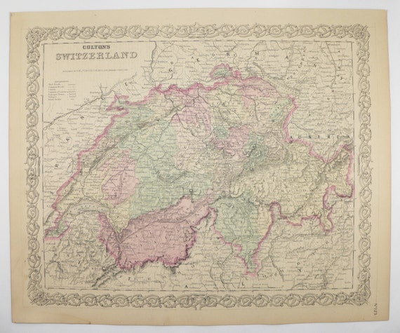 1881 Switzerland Map Swiss Alps 1881 Colton Map Switzerland | Etsy