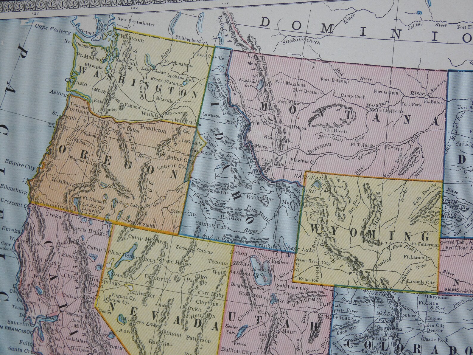 Antique United States Map 1884 Cram Map of the United States,color Map ...