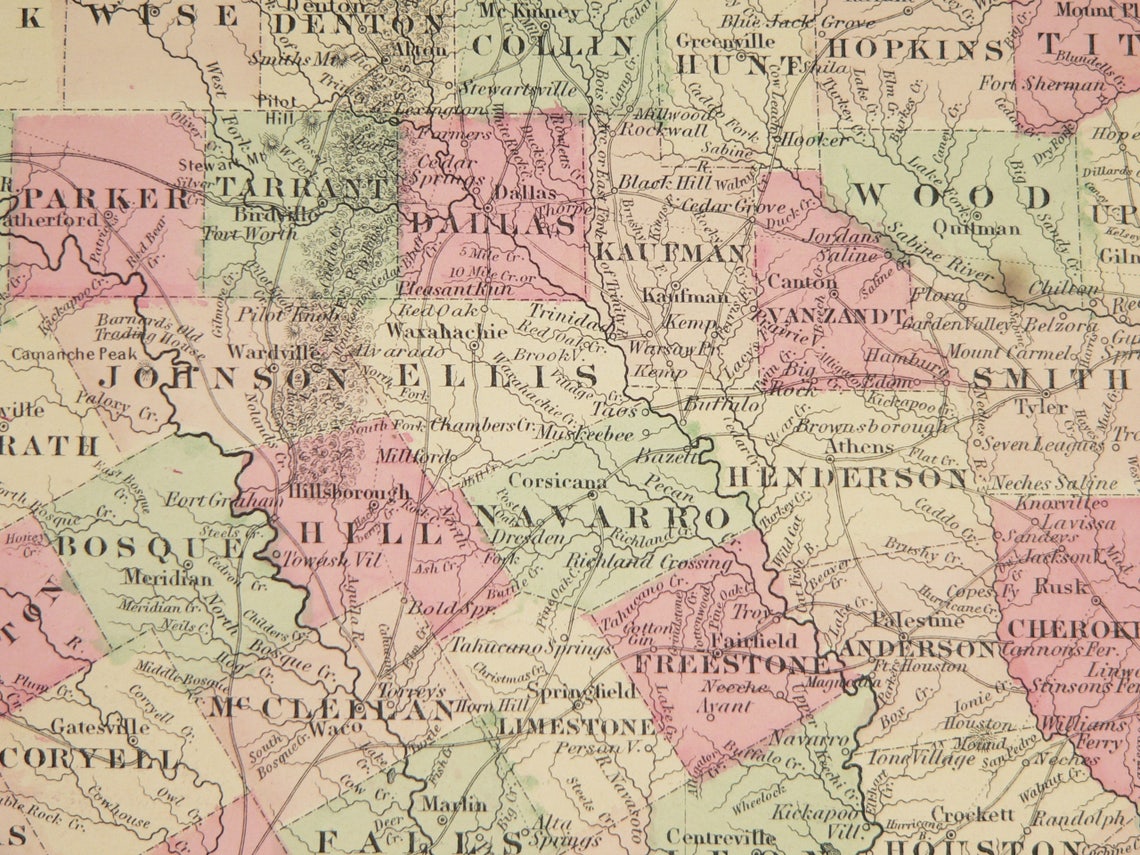 1864 Large Map of Texas Original Antique Texas Map by Johnson | Etsy