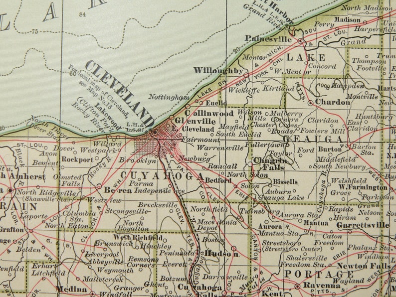1899 Map of Ohio Original Vintage Northern Ohio Map to Frame | Etsy