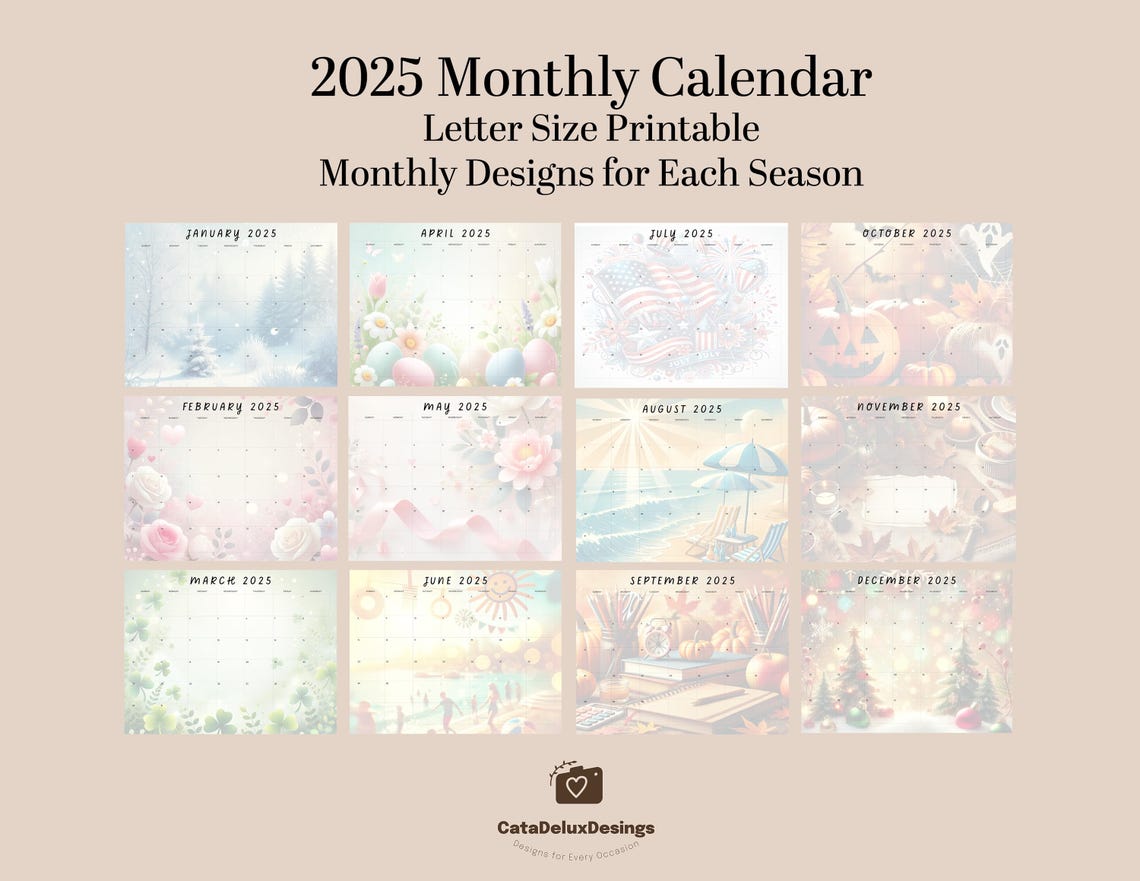 Printable 2025 Calendar | Monthly Designs for Each Season | Digital ...