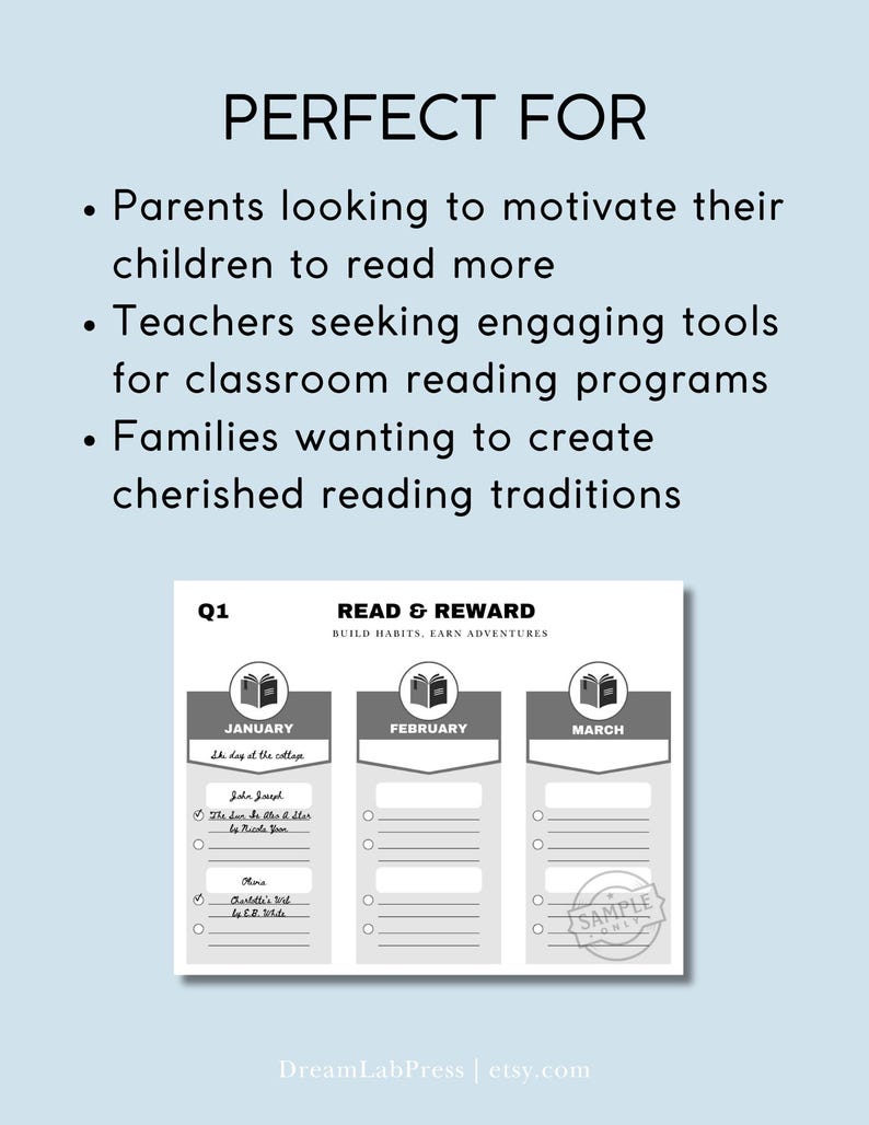 Printable Reading Reward Chart for Kids and Families. Digital Downloads ...
