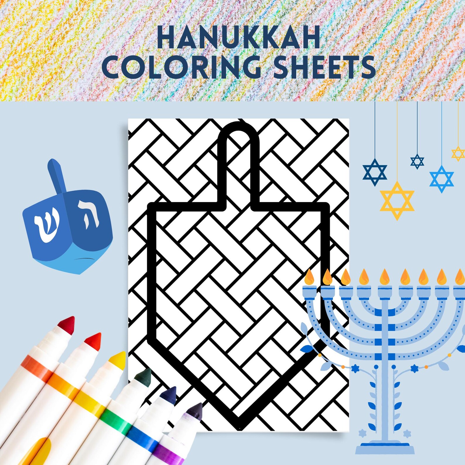 Geometric Hanukkah Coloring Pages for Kids – Printable PDF | Holiday ...