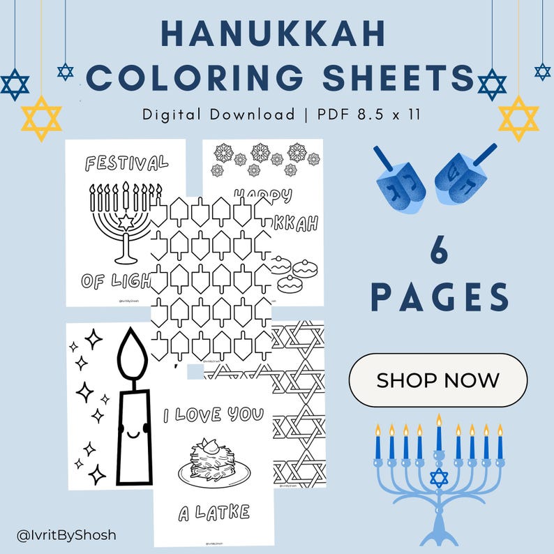 Hanukkah Coloring Pages for Kids – Printable PDF | Fun Holiday Activity ...