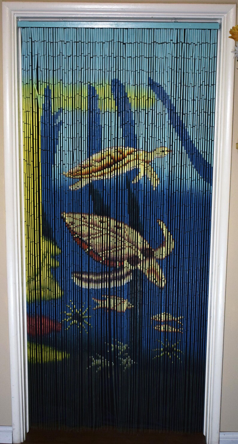 Bamboo Beaded Curtain Turtles Swimming in a Reef - Etsy