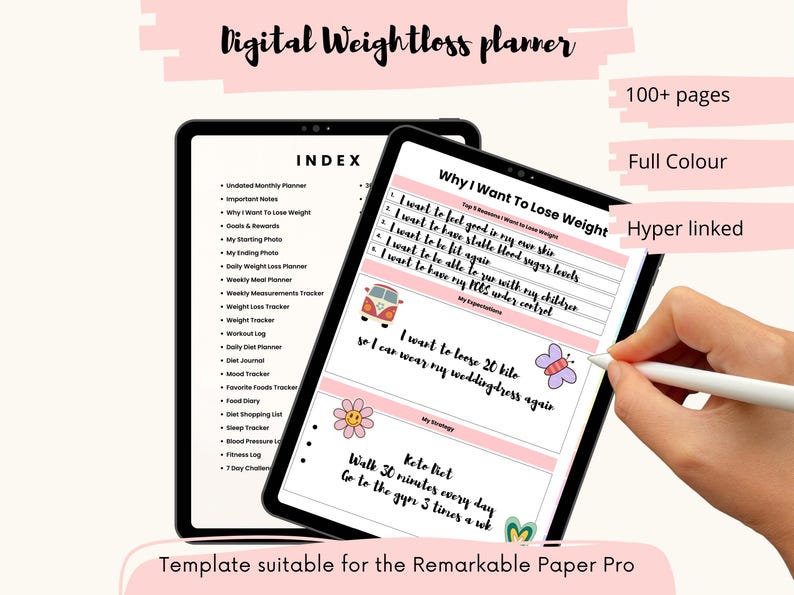 Weightloss Planner Template for Remarkable Paper Pro | Digital Fitness ...