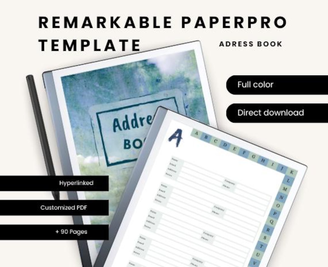 Digital Contacts Book Template for Remarkable Paper Pro – Eink Address ...