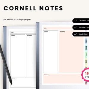 Digital Cornell Notes Planner Template for Remarkable Paper Pro ...