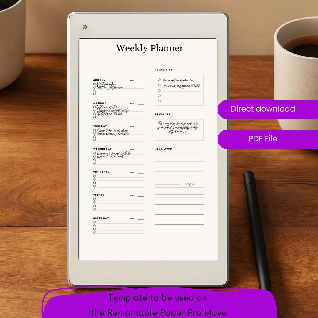 Remarkable Planner Template| Weekly Planner | Minimalist Digital ...
