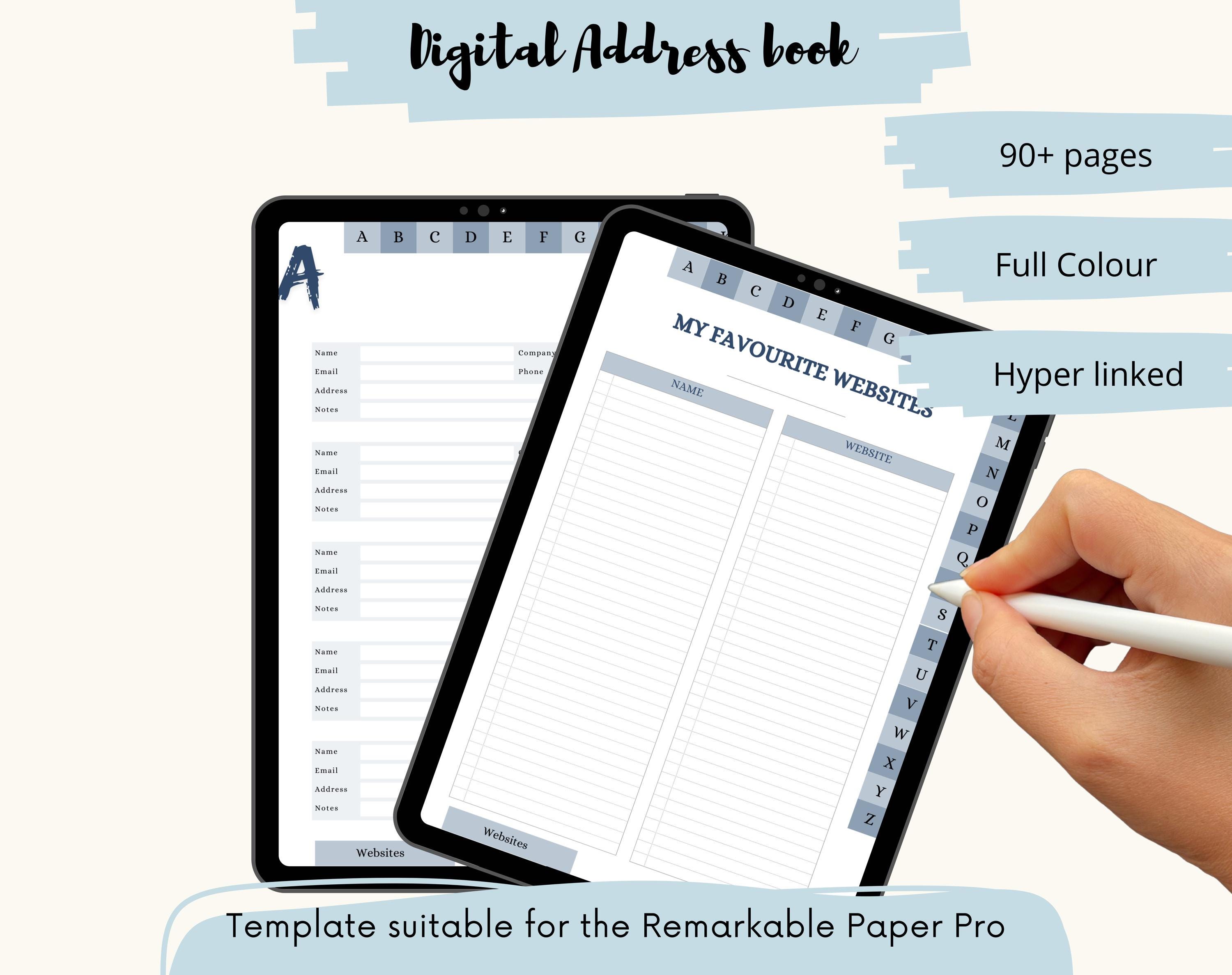 Digital Contacts Book Template for Remarkable Paper Pro – Eink Address Book- Remarkable Template ...