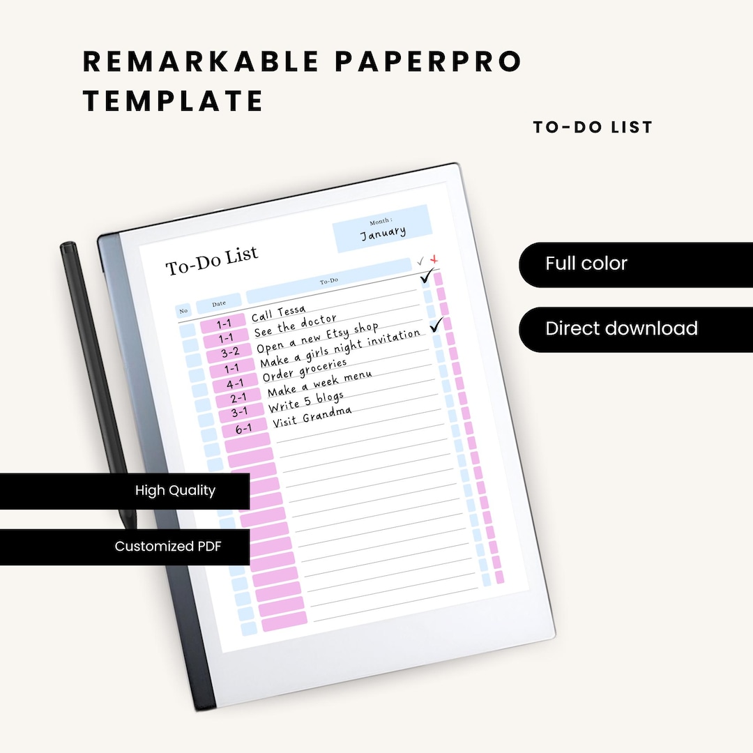 Remarkable Paperpro Template to Do List- Digital Planner- Task Tracker ...