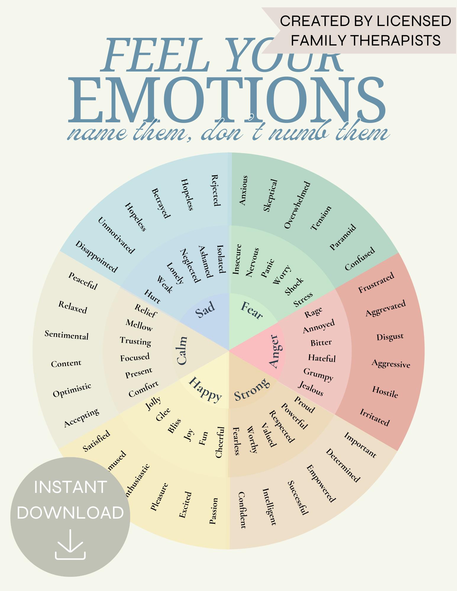 Printable Feelings Wheel, Emotional Regulation Poster, Teens and Kids ...