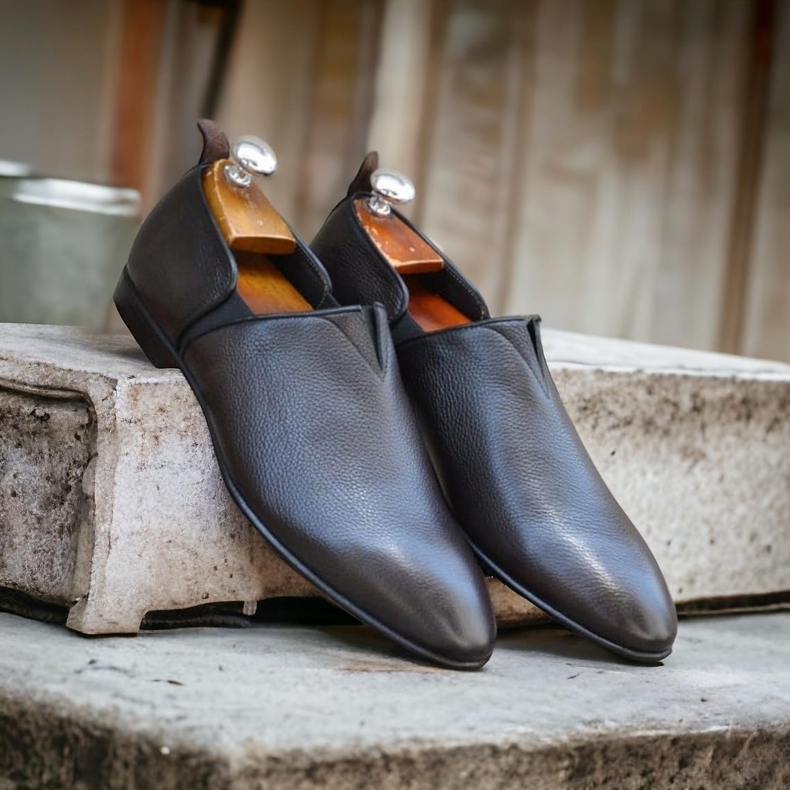 Handmade Bespoke Loafer Men Black Colour Moccasin Slip on Turkish Style ...