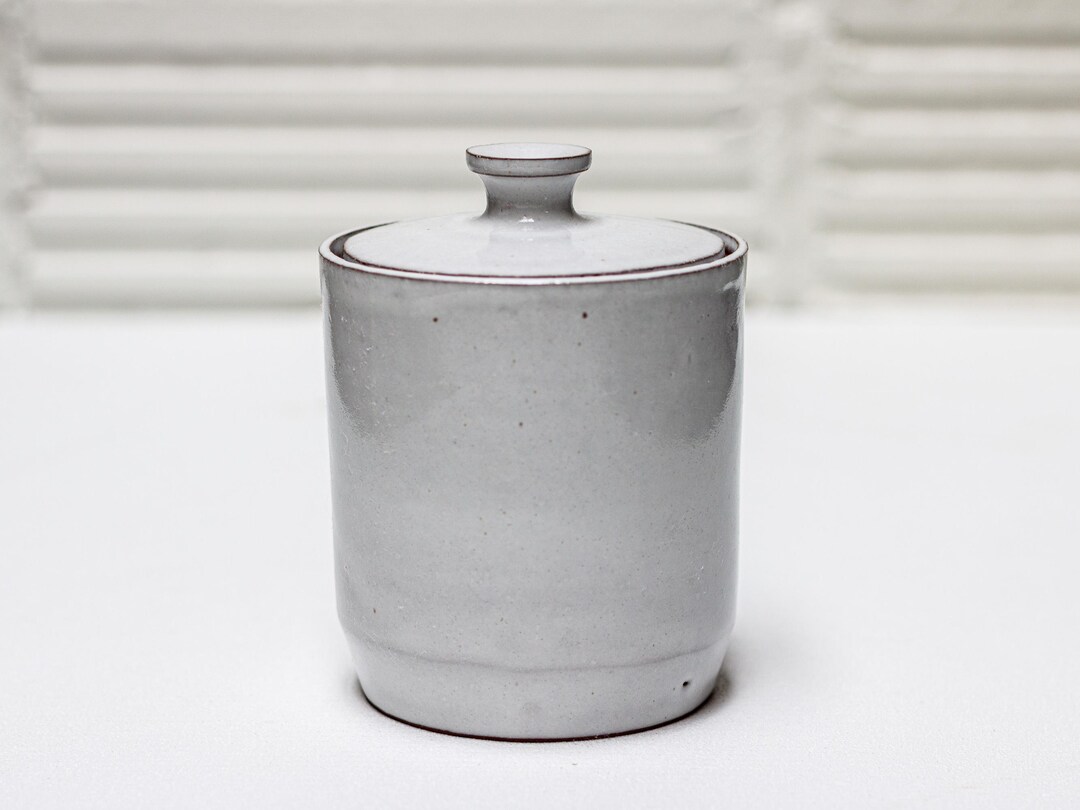 Stoneware Storage Jar, White Pottery Lidded Jar, Homemade Ceramic ...