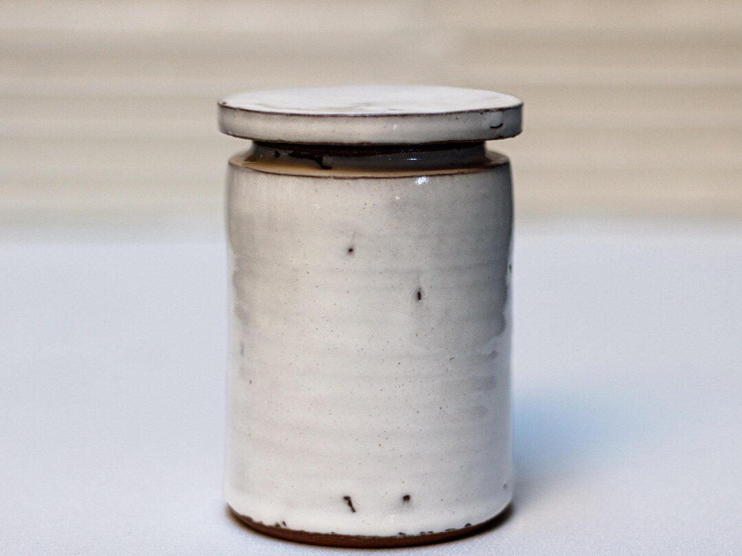 Stoneware Storage Jar, White Pottery Lidded Jar, Homemade Ceramic ...