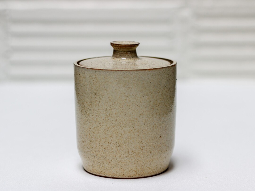 Stoneware Storage Jar, Tan Pottery Lidded Jar, Beige Homemade Ceramic ...