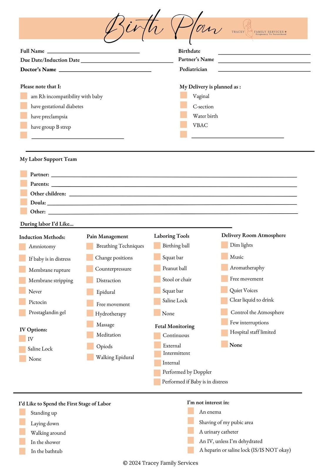 Pink Birth Plan Printable & Editable PDF Template - Etsy