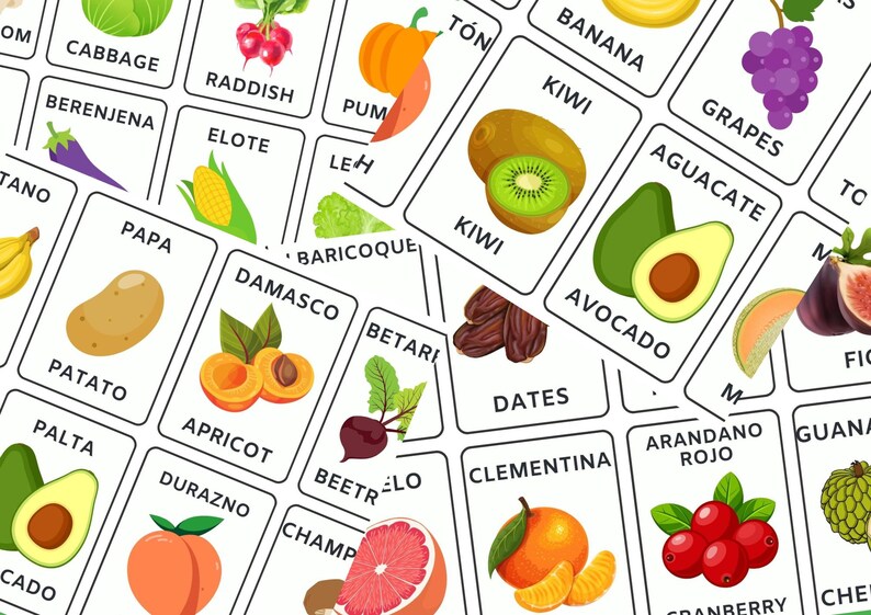 Fruits Flashcards Spanish & English - Etsy