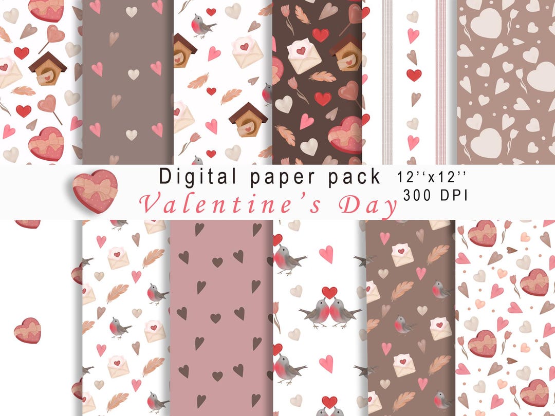 Digital Paper Valentine's Day Seamless Digital Pattern Heart Prints ...