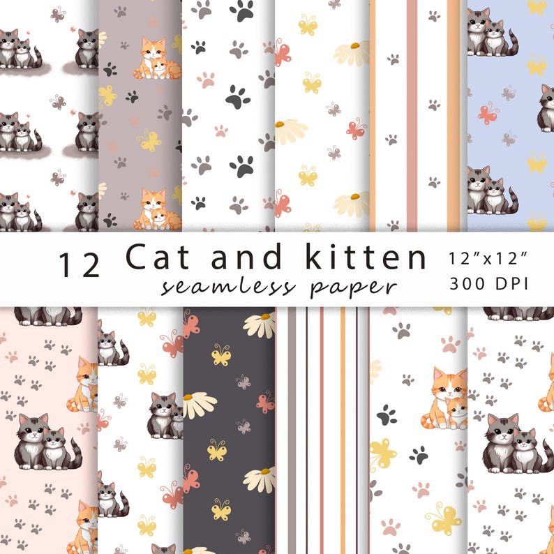 Digital Paper Cat and Kitten - Commercial Use - Scrapbooking Paper ...