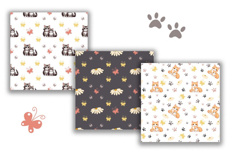 Digital Paper Cat and Kitten - Commercial Use - Scrapbooking Paper ...