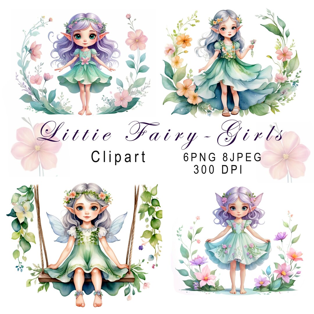 Cute Girl Fairy Clipart- Fairy Clipart Set - Watercolor Fairies- High ...