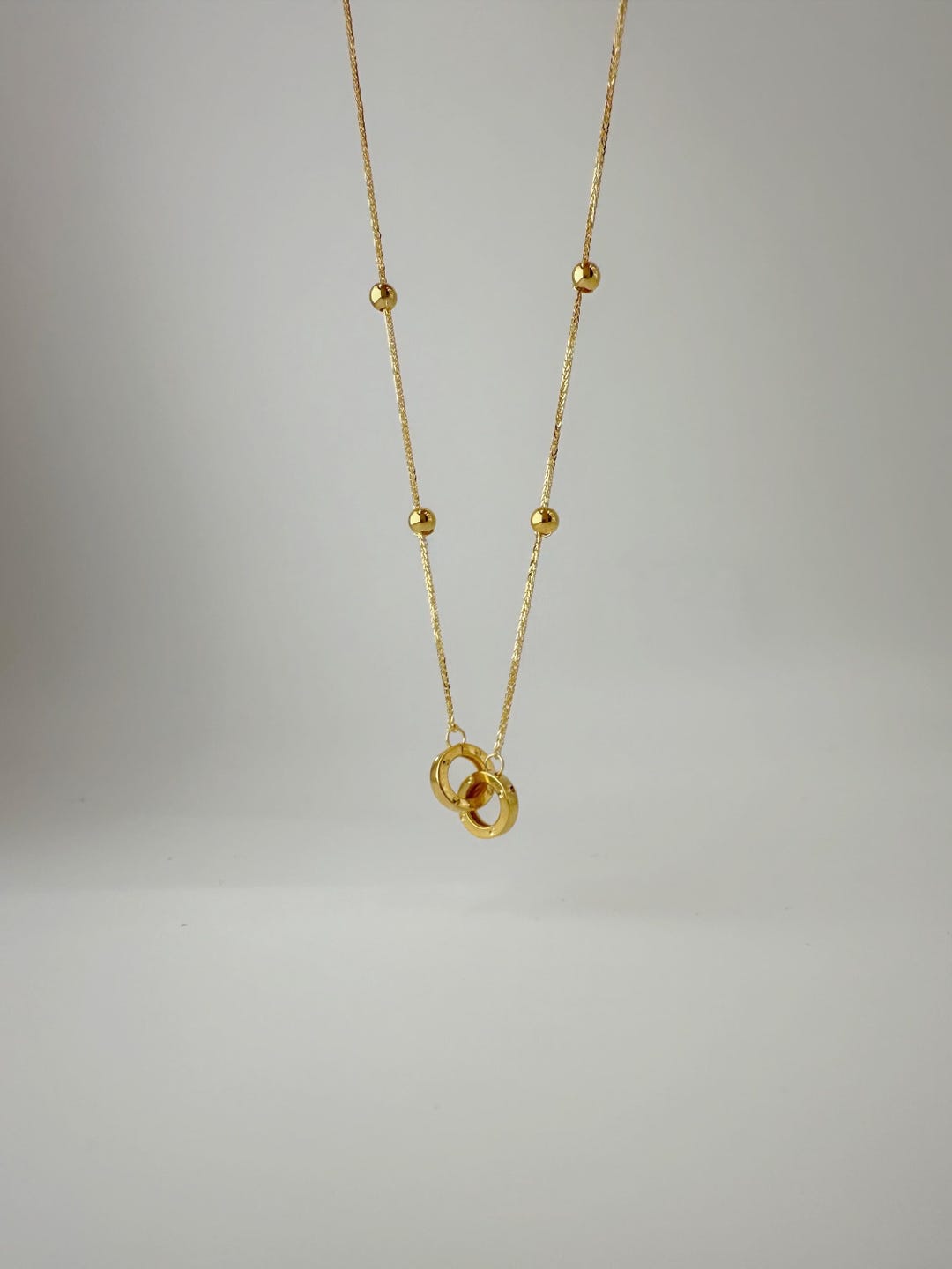 18K Solid Gold INTERLOCKING RING Dainty Necklace / Double Ring / Two ...